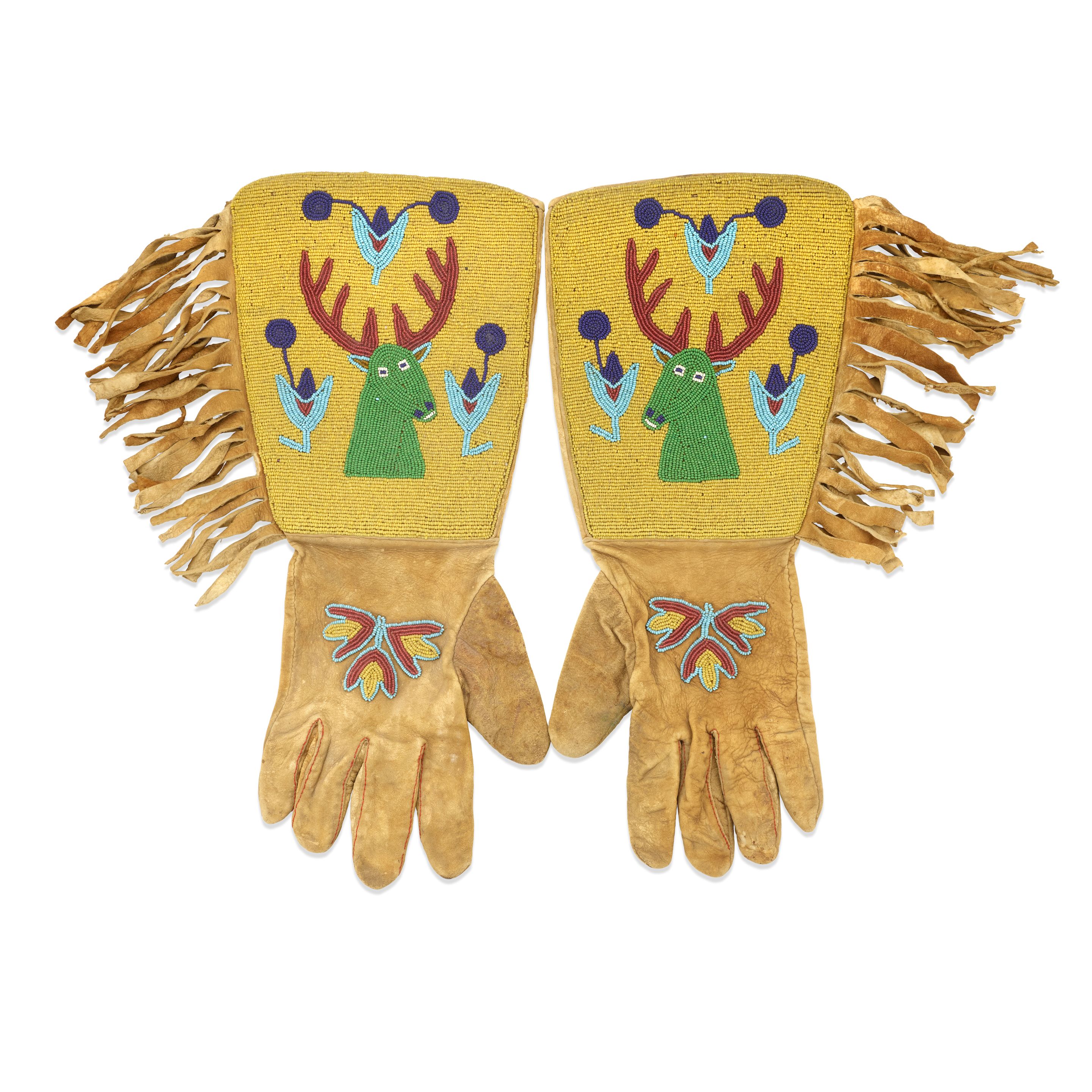 Bonhams : A pair of Plateau pictorial beaded gauntlets