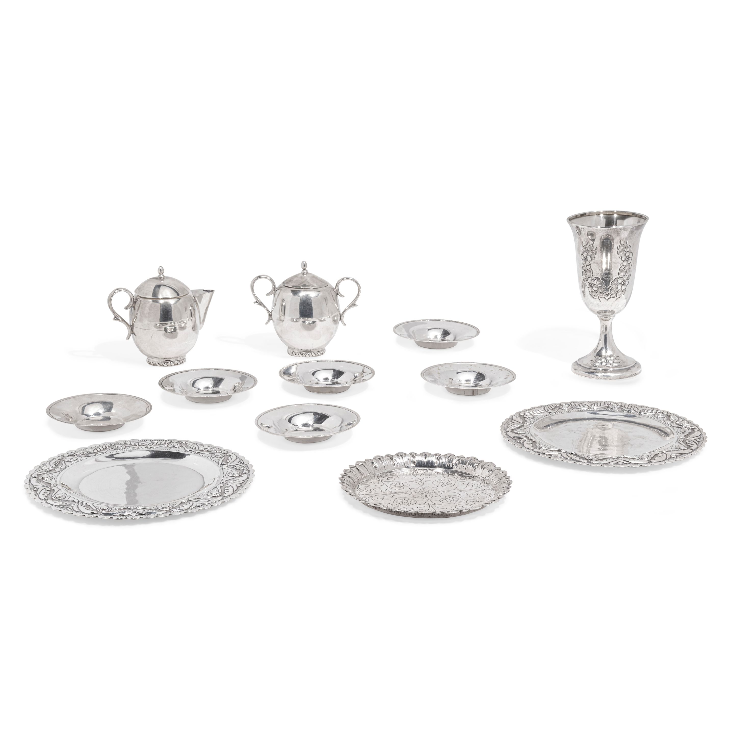 Bonhams : THIRTEEN SILVER HOLLOWARE PIECES by various makers, 20th century