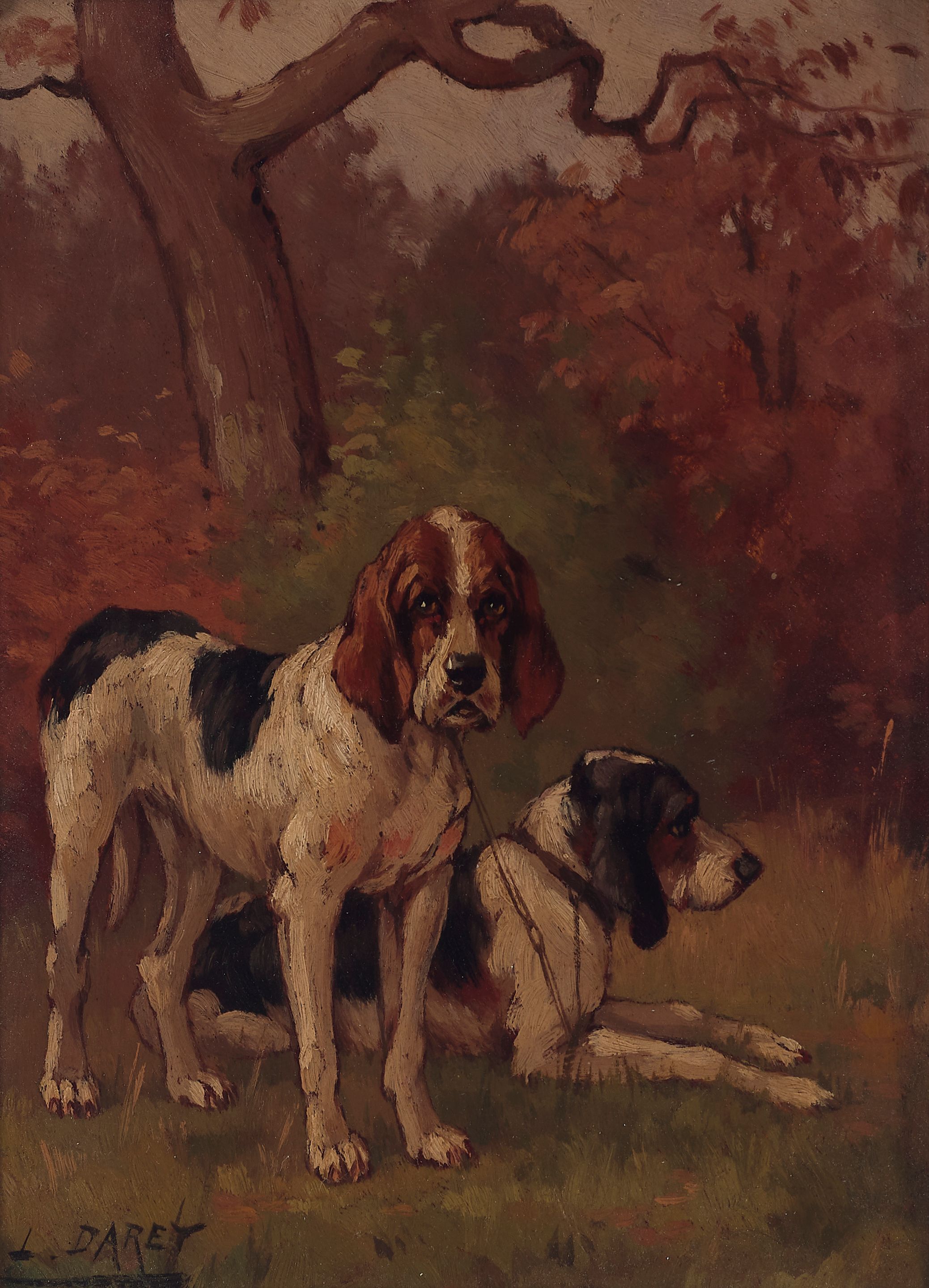 Bonhams : Louis Darey (French, 1863-1914) A portrait of two hunting ...