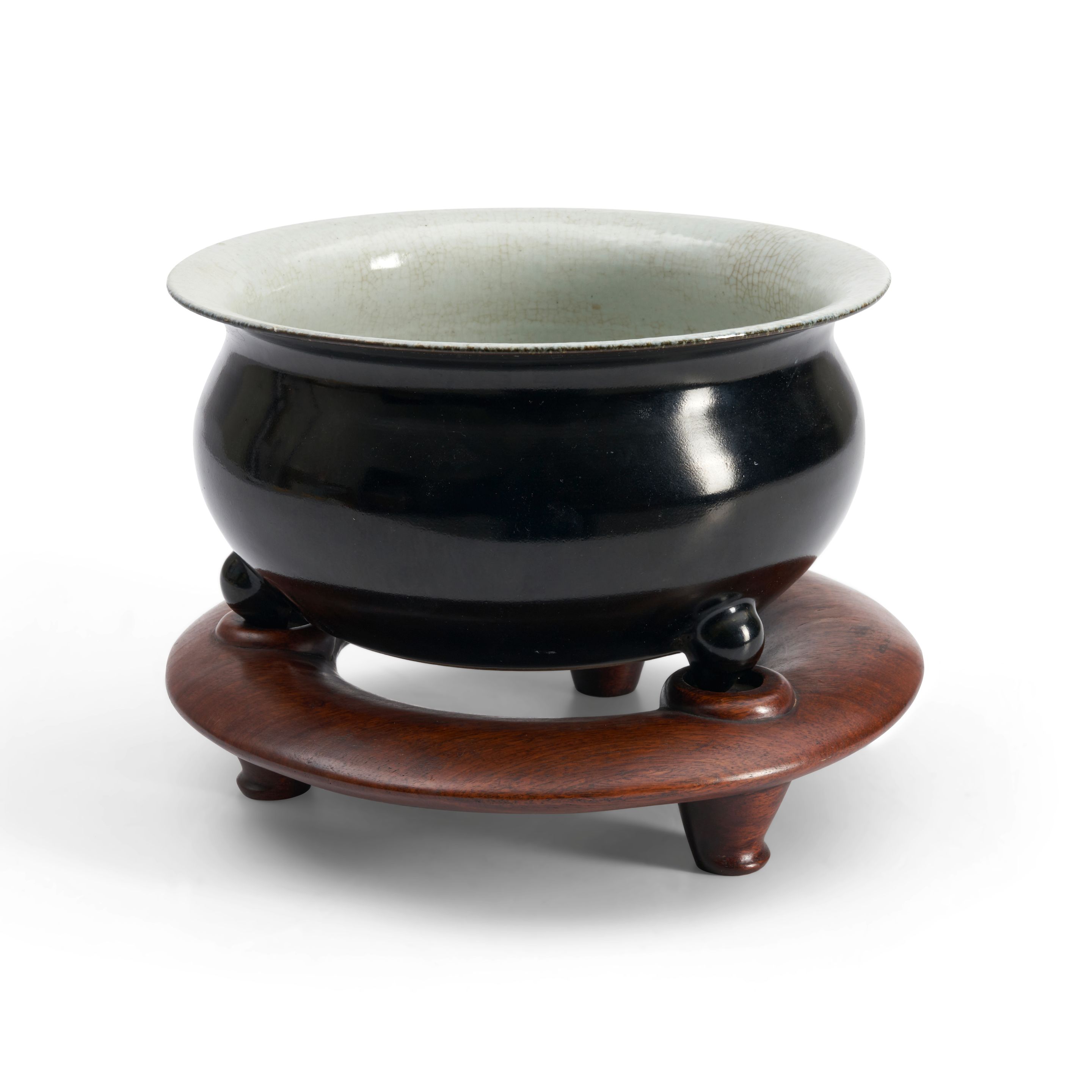 Bonhams Skinner : Large Black-Glazed Tripod Censer China, 20th century