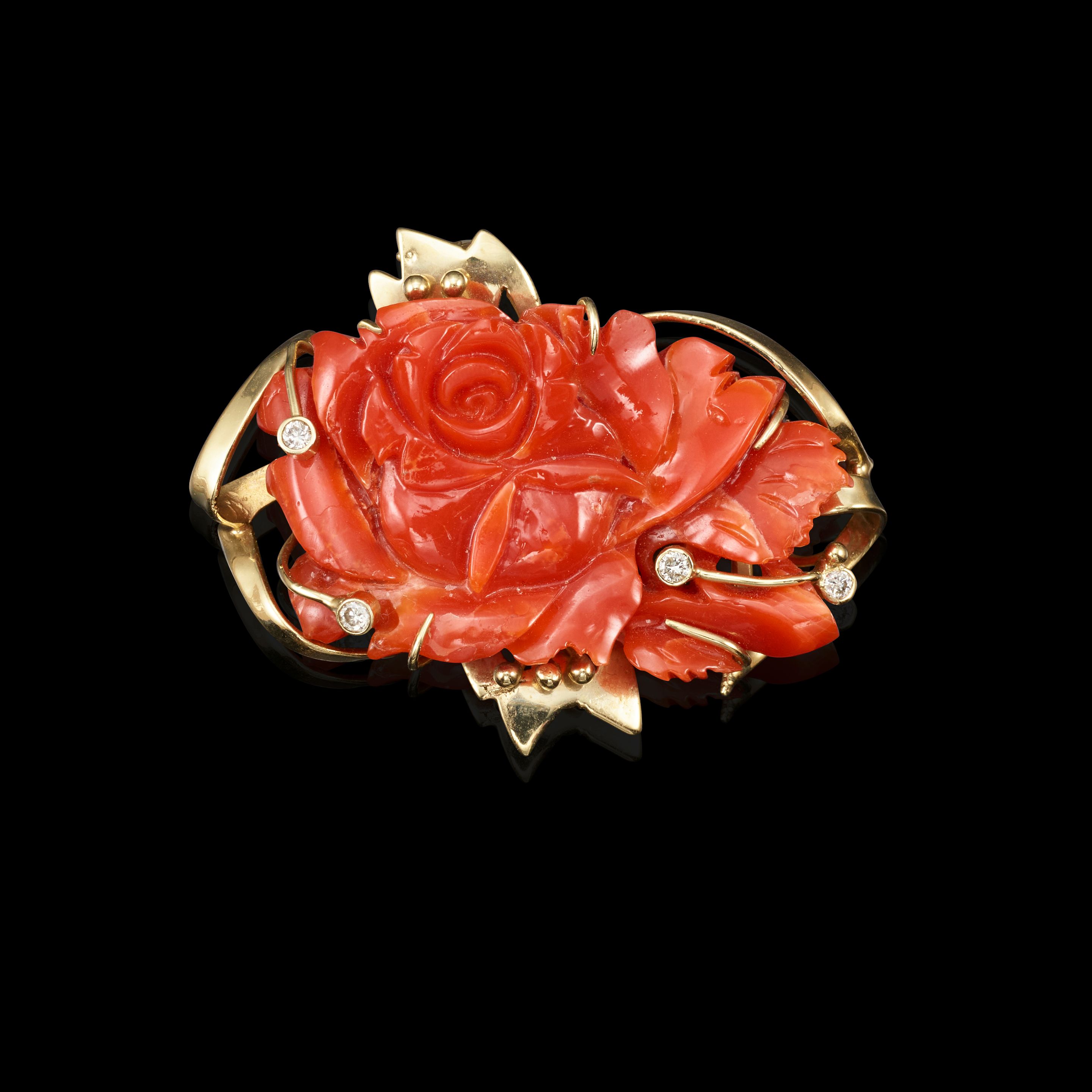 Bonhams : Coral Carving of a Rose Pendant