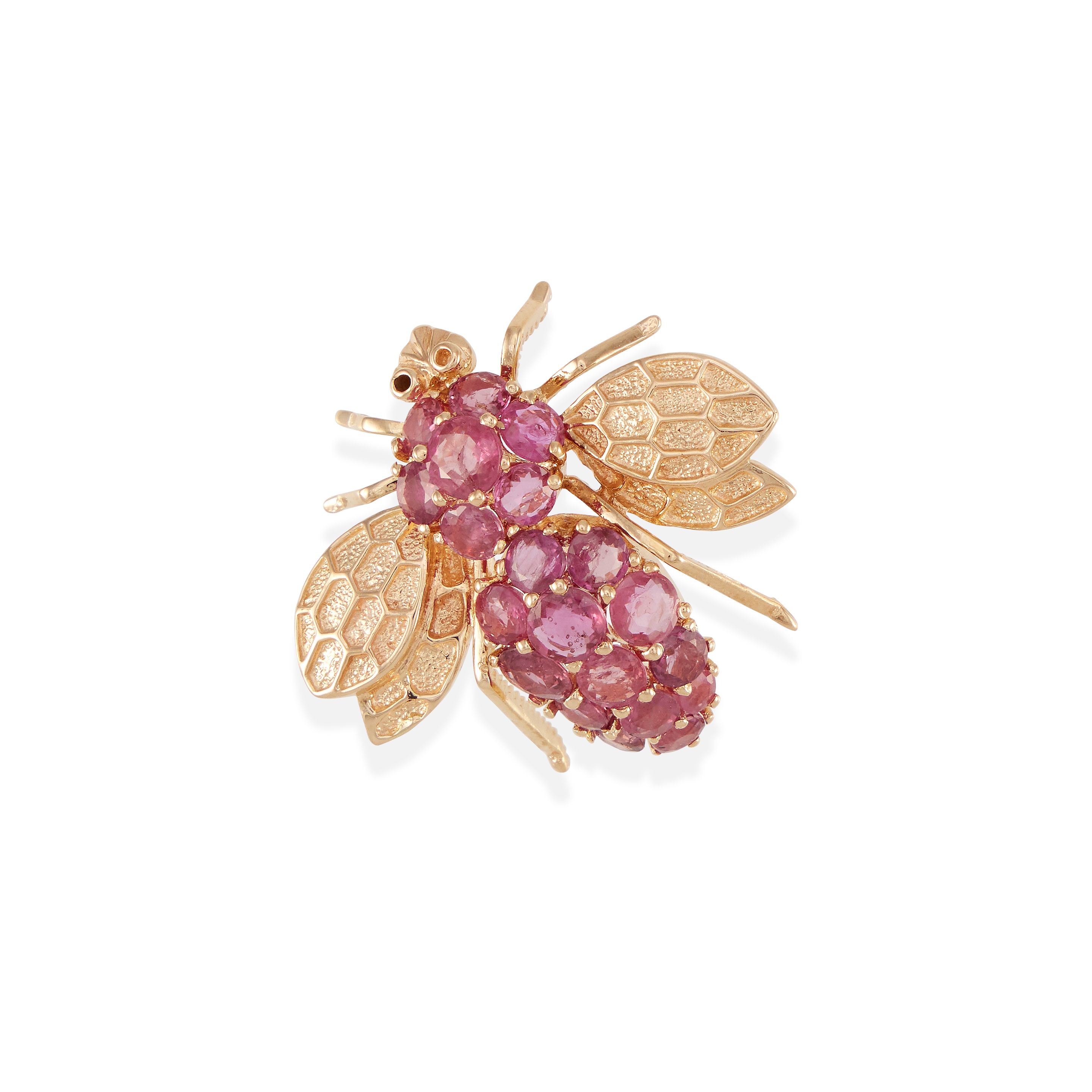 Bonhams : A 14K GOLD AND RUBY BEE BROOCH