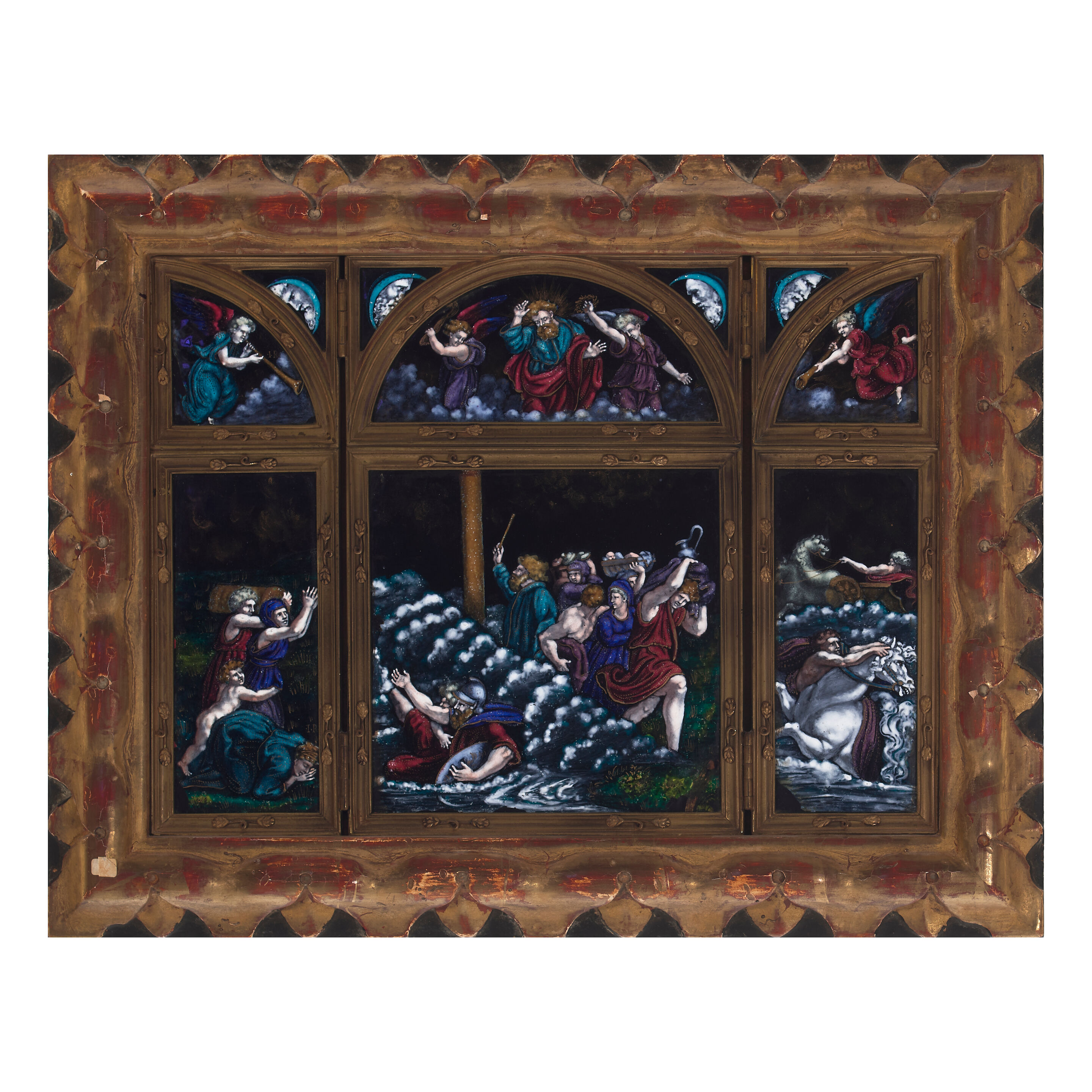 Bonhams : A LIMOGES GILT HIGHLIGHTED ENAMEL ON COPPER PLATE MOSES PARTING THE WATERS19th century