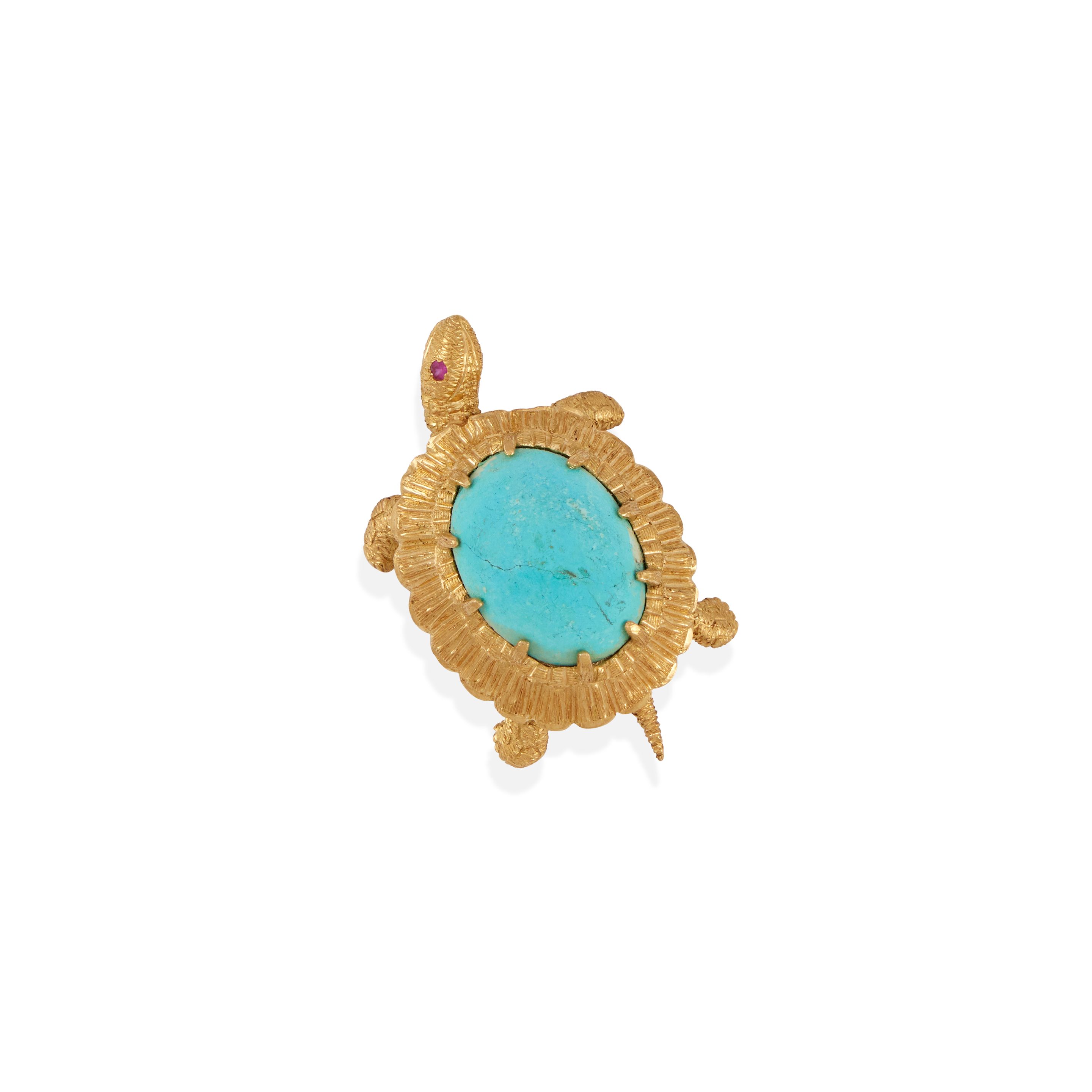 Bonhams : AN 18K GOLD AND BLUE STONE TORTOISE BROOCH