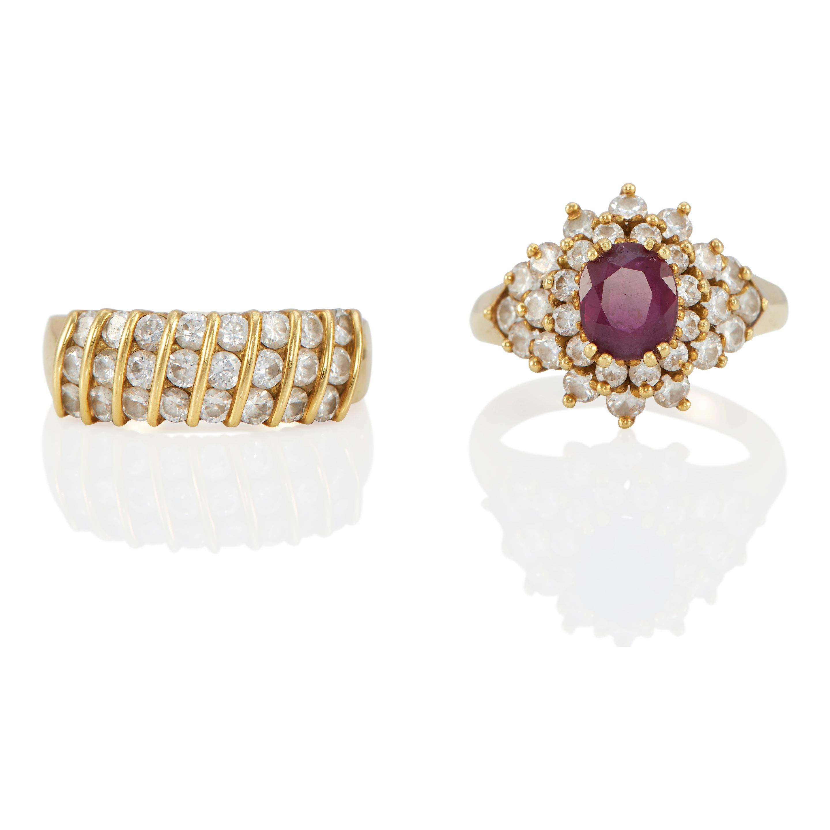 Bonhams : TWO 18K GOLD, RUBY AND DIAMOND RINGS
