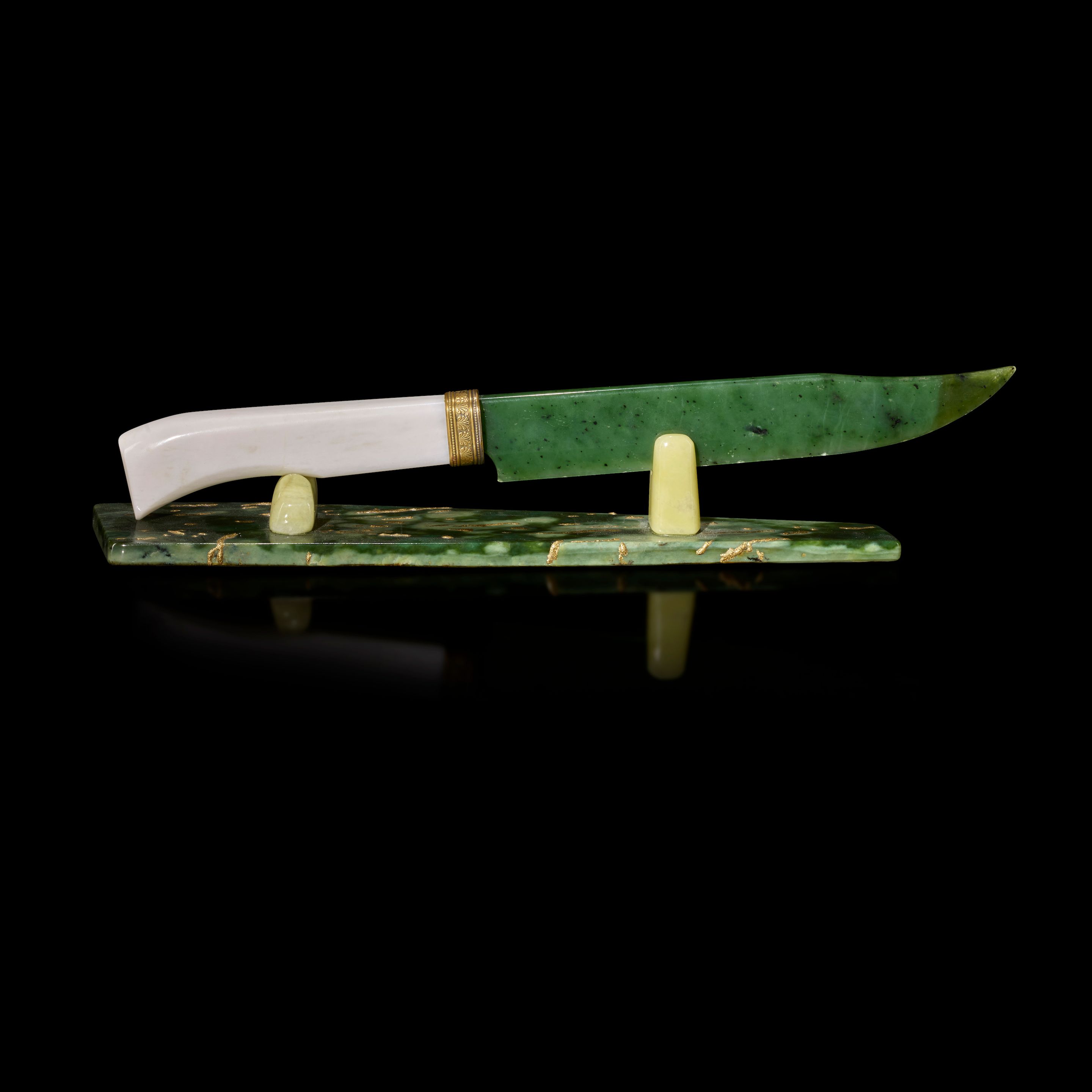 Bonhams : Nephrite Jade Letter Opener with Nephrite Jade Base