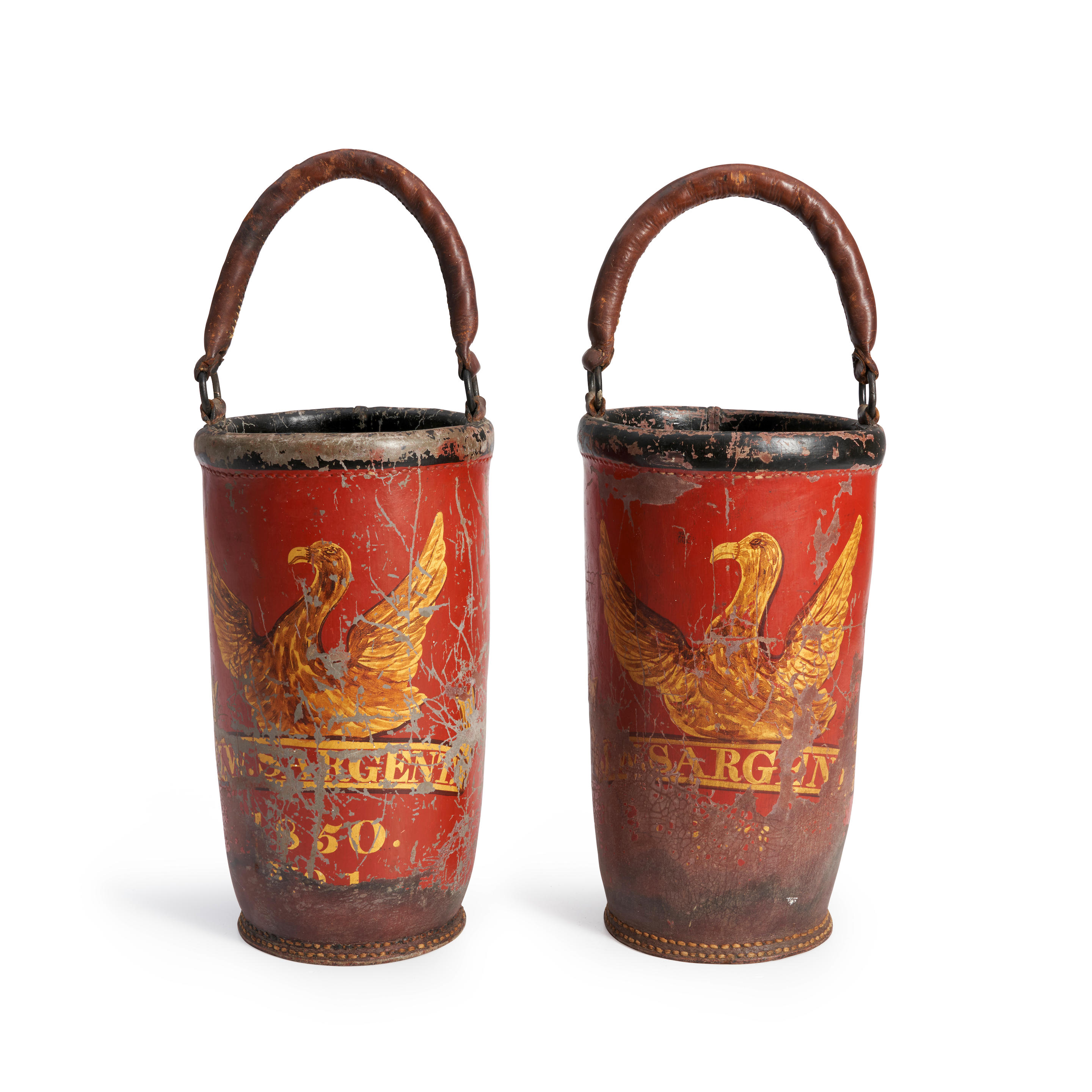 Bonhams Skinner Pair Of Jw Sargent Fire Buckets America 1850