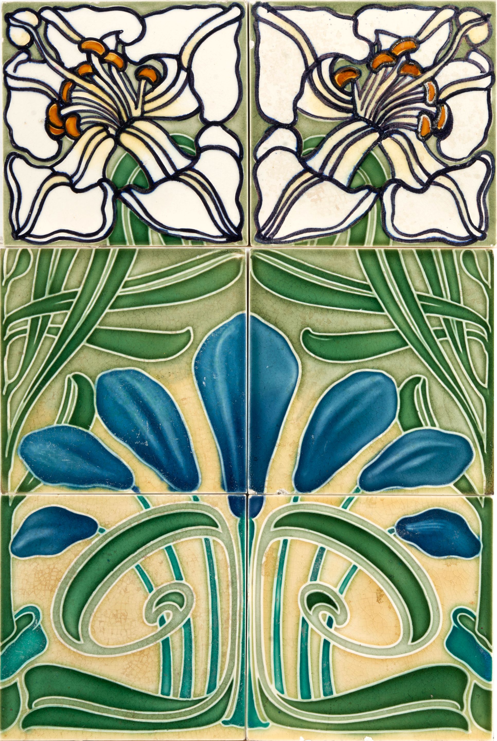 Bonhams Skinner : Villeroy & Boch Mettlach Lilies Tile Panel, Germany ...