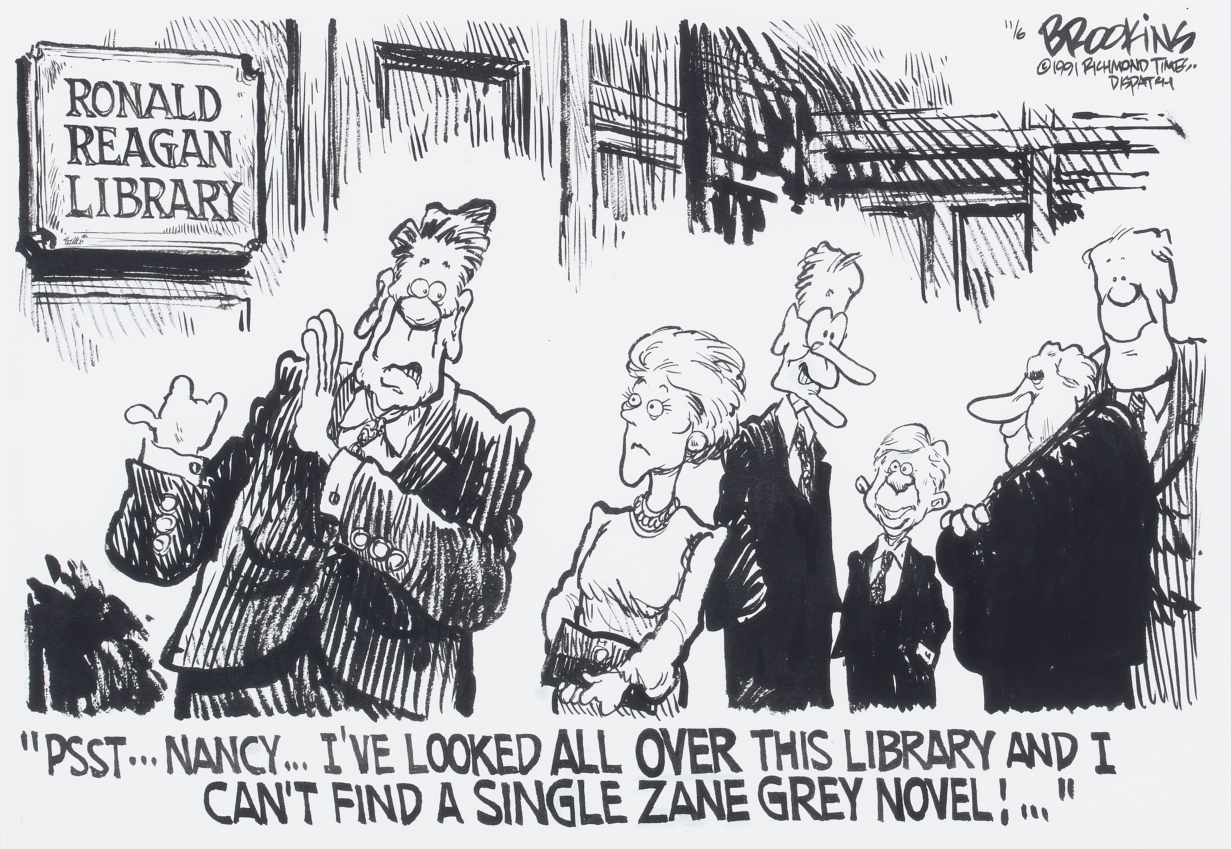 Bonhams : A CARTOON SPOOFING THE REAGAN LIBRARY. BROOKINGS, GARY. B ...