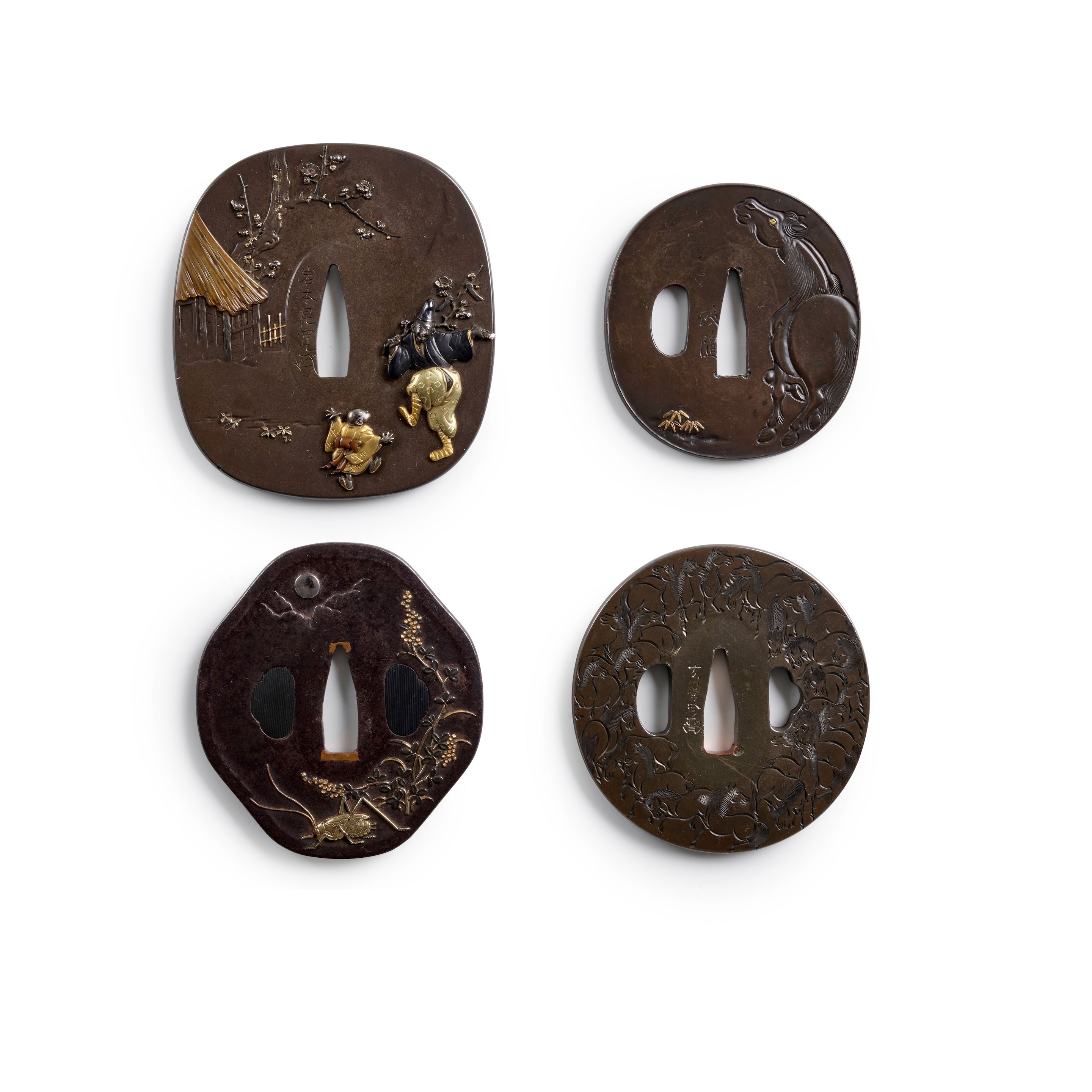 Bonhams : FOUR MIXED-METAL TSUBA (HAND GUARDS) Edo period (1615-1868 ...