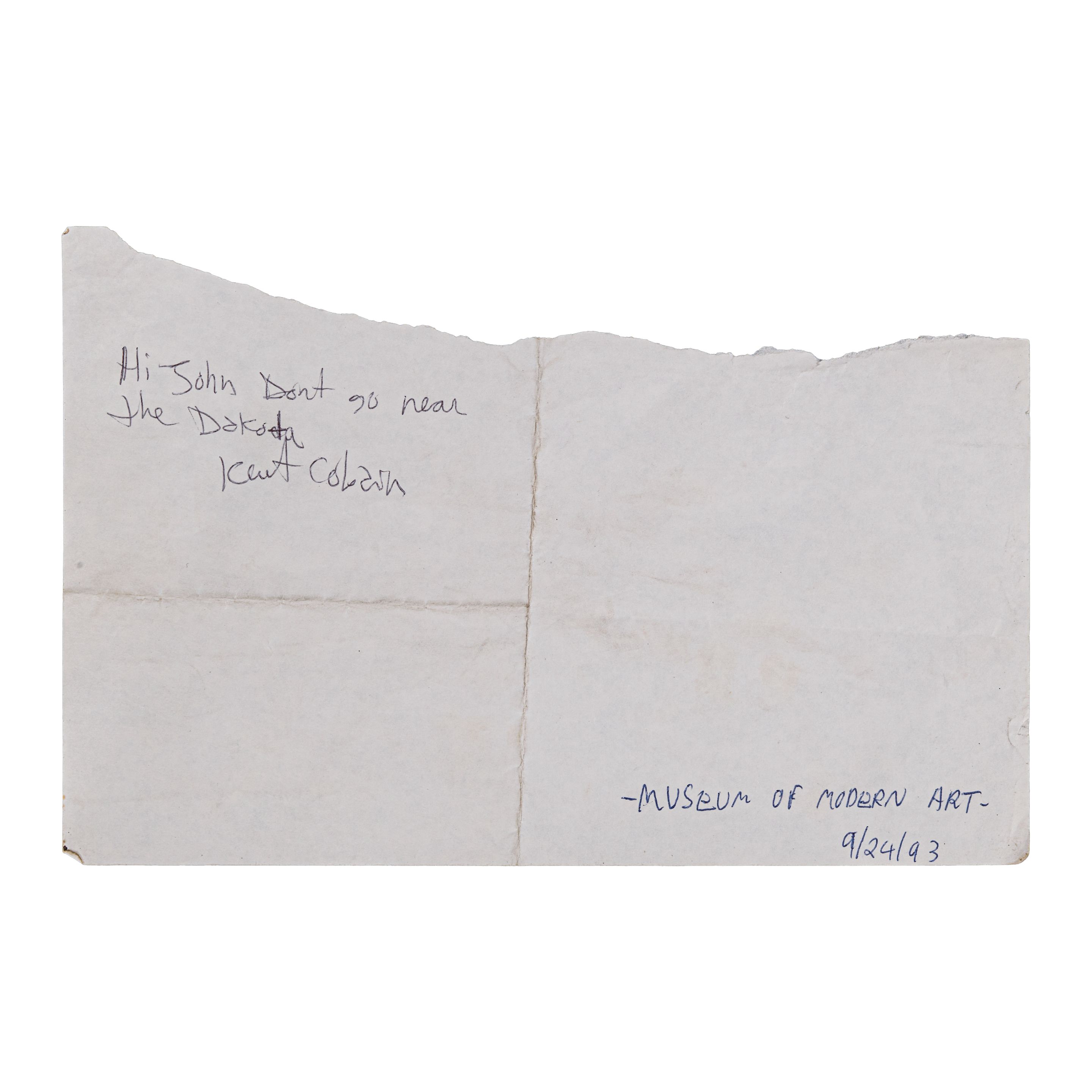 Bonhams : Kurt Cobain Signed and Inscribed Note Referencing John Lennon.