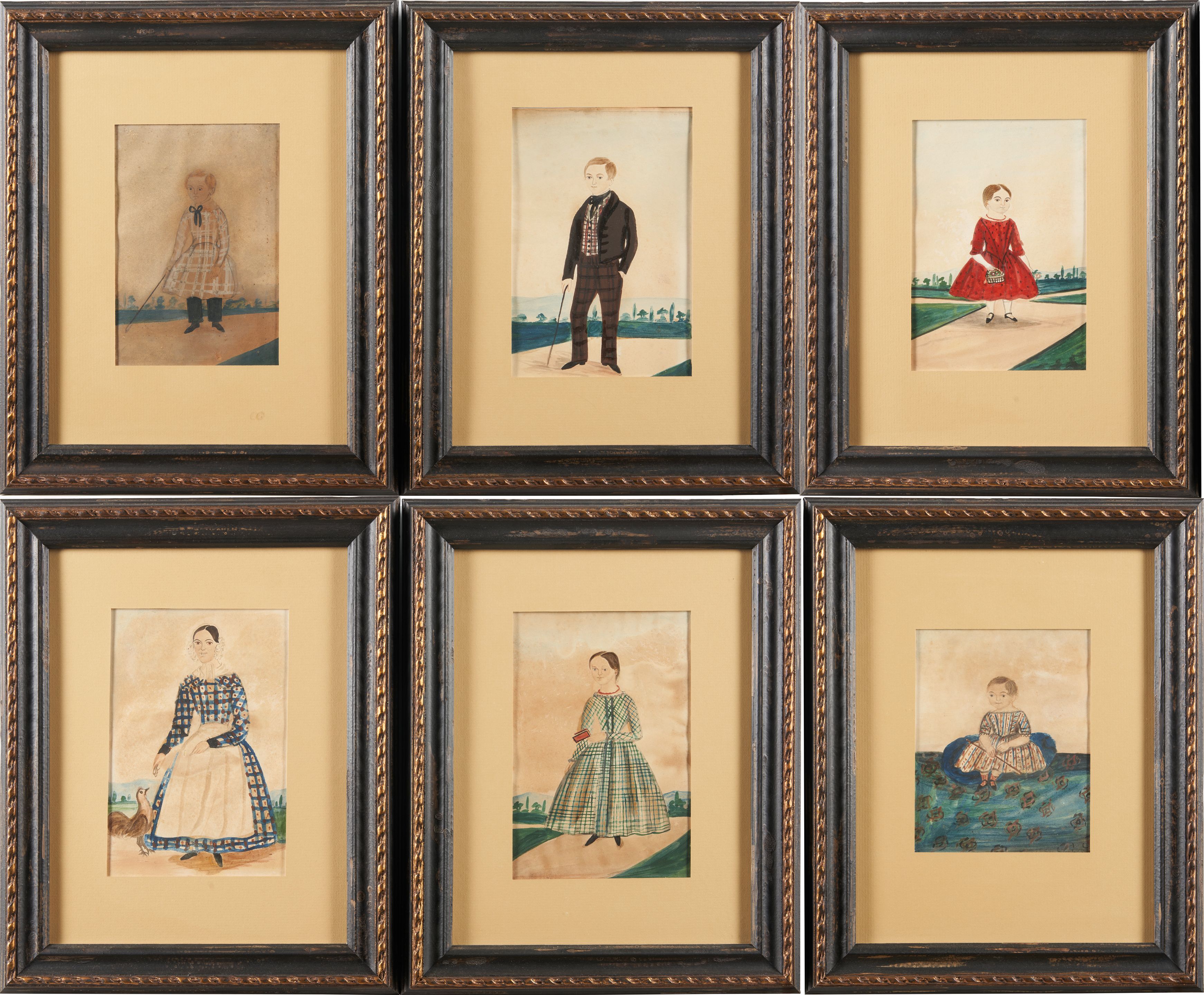 Bonhams Skinner : Six Small Portraits of Children, New Jersey, c. 1830. framed 11 x 13 5/8 in.