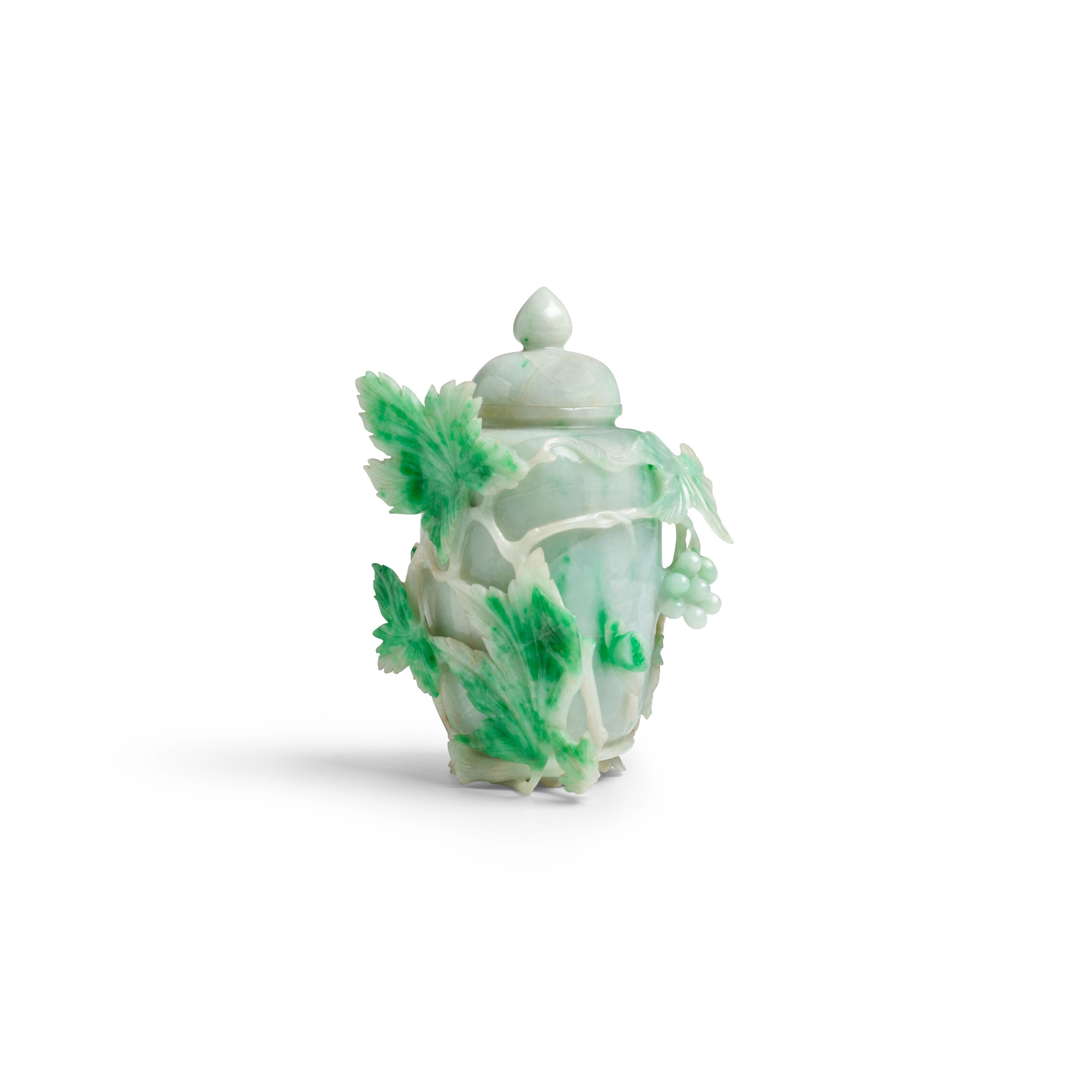 Bonhams : A SMALL JADEITE 'GRAPEVINE' JAR AND COVER 20th century