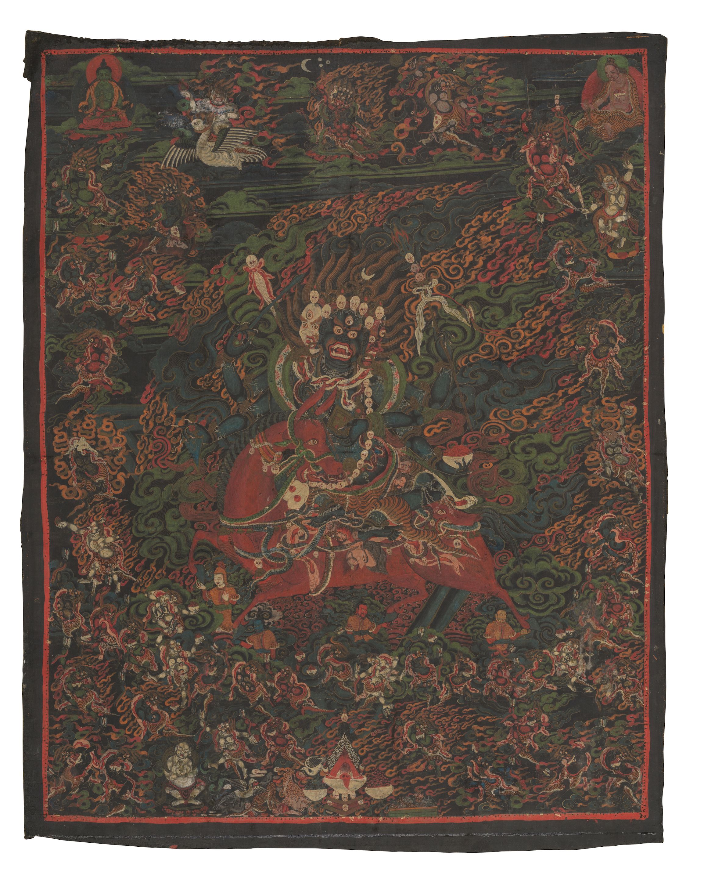 Bonhams : A BLACK GROUND THANGKA OF SIPAI GYALMO TIBET, 19TH CENTURY