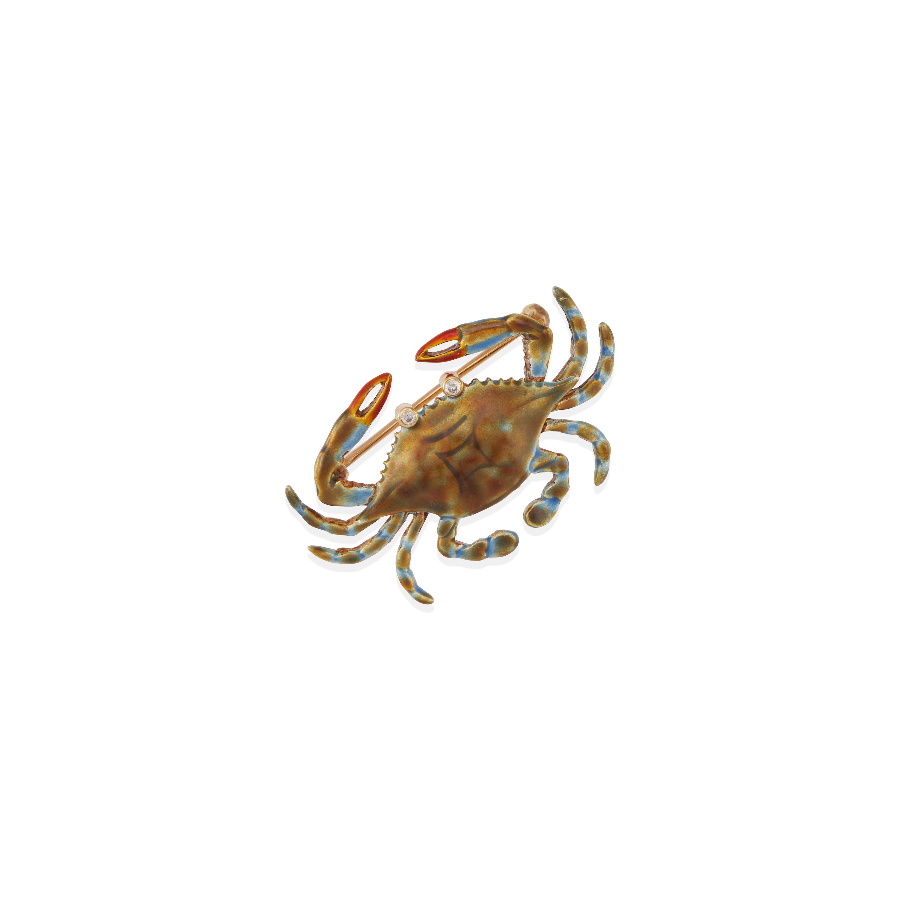 Bonhams : A 14K GOLD, ENAMEL AND DIAMOND CRAB BROOCH
