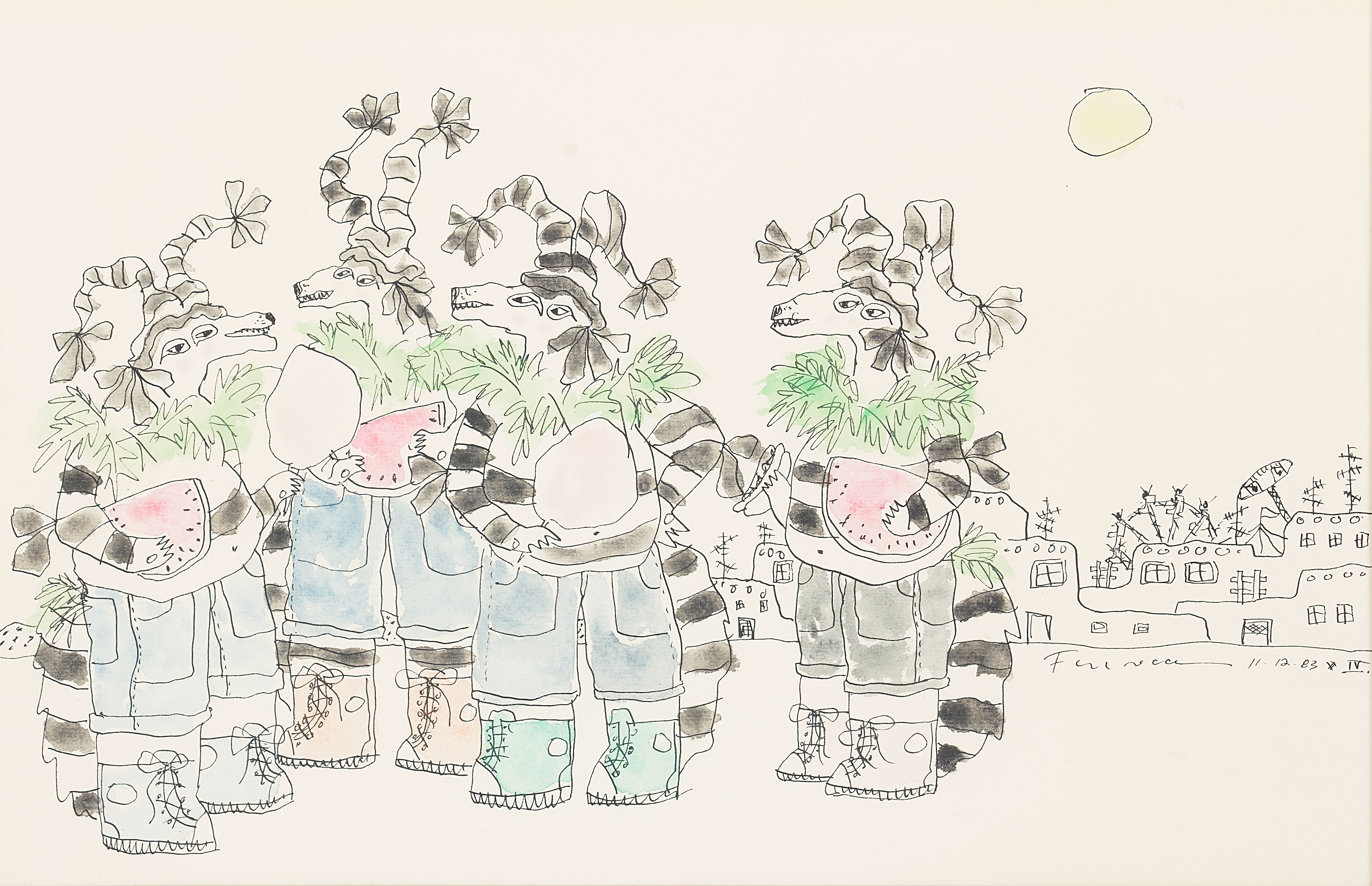 Bonhams : A Harry Fonseca painting, Coyote Koshare IV, 1983
