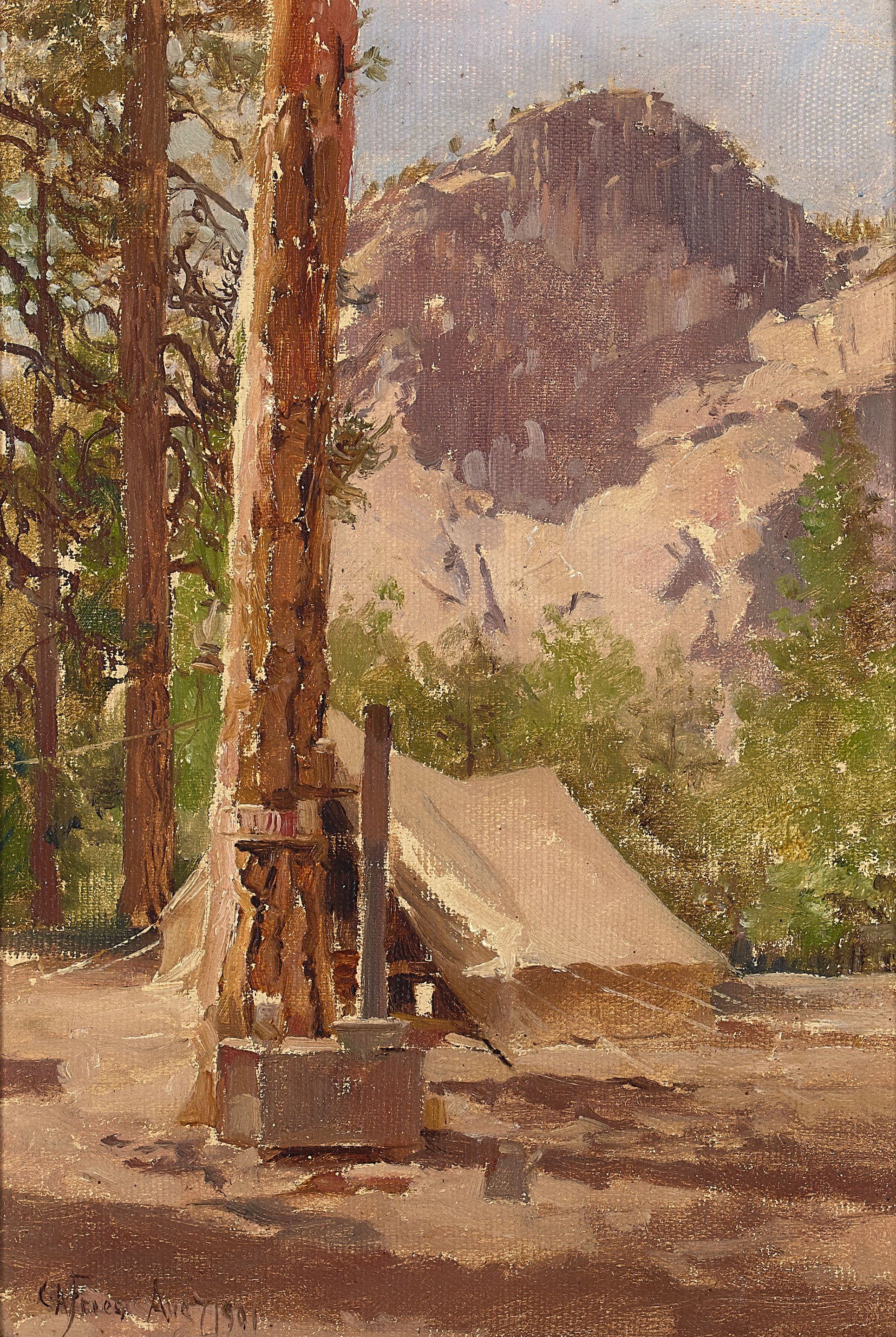 Bonhams : Charles A. Fries (1854-1940) Yosemite Campground 13 x 9 in ...