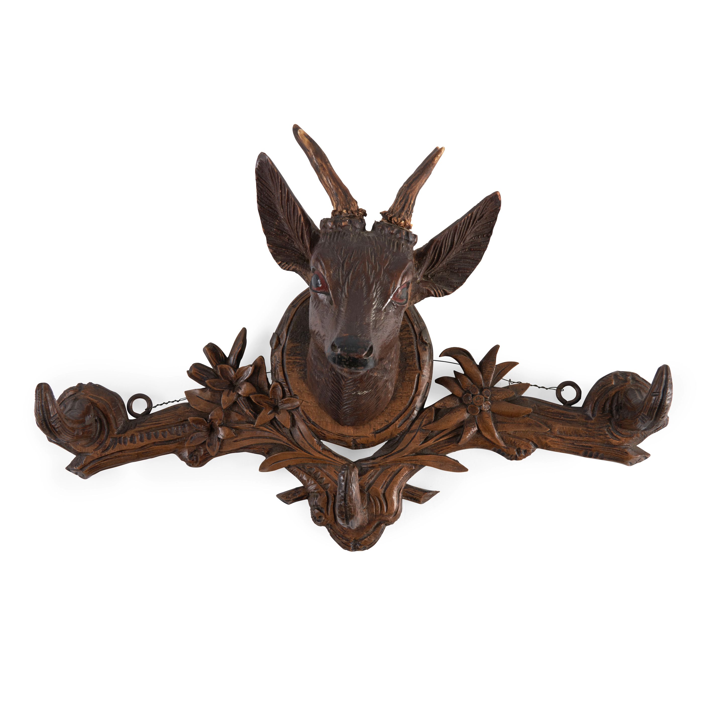 Bonhams Skinner : Carved Walnut Deer Trophy Wall Rack, early 20th century.
