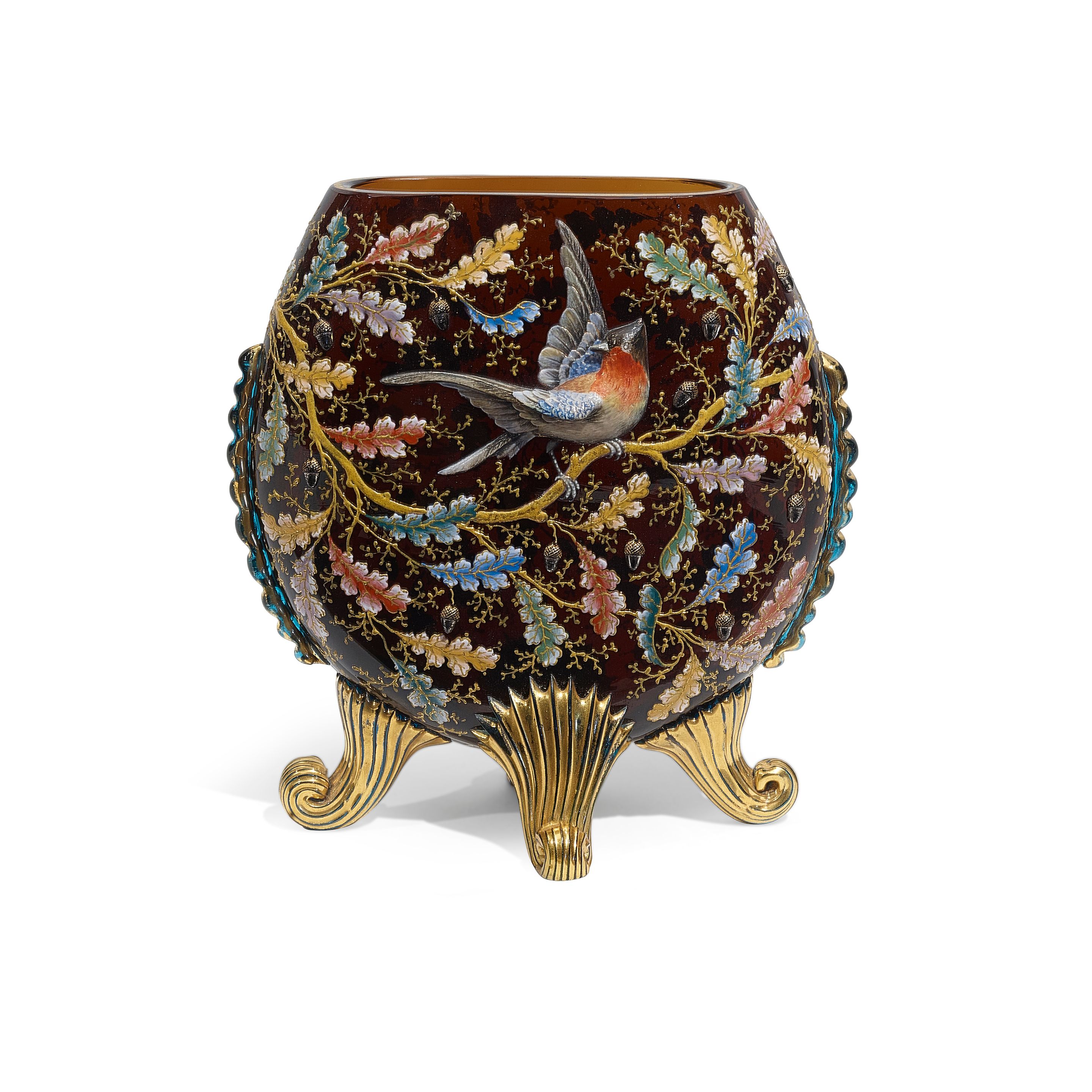 Bonhams : A MOSER GILT AND ENAMELLED RUBY GLASS PILLOW VASELate 19th ...