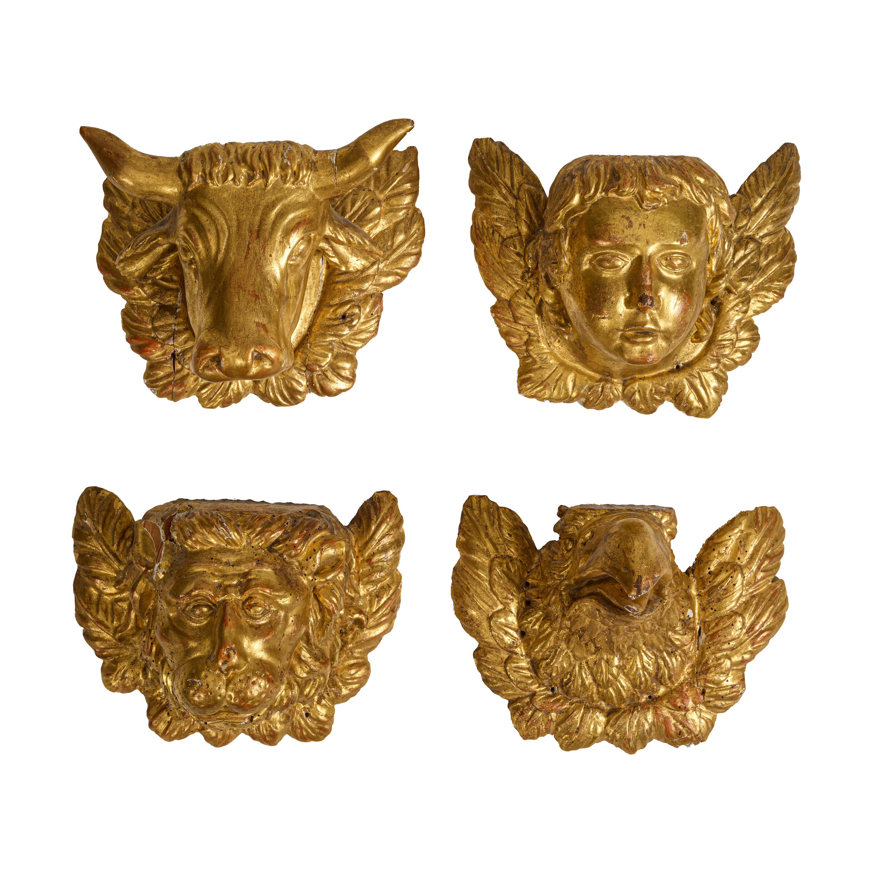 Bonhams Four Continental Carved Giltwood Apostle Wall Appliques