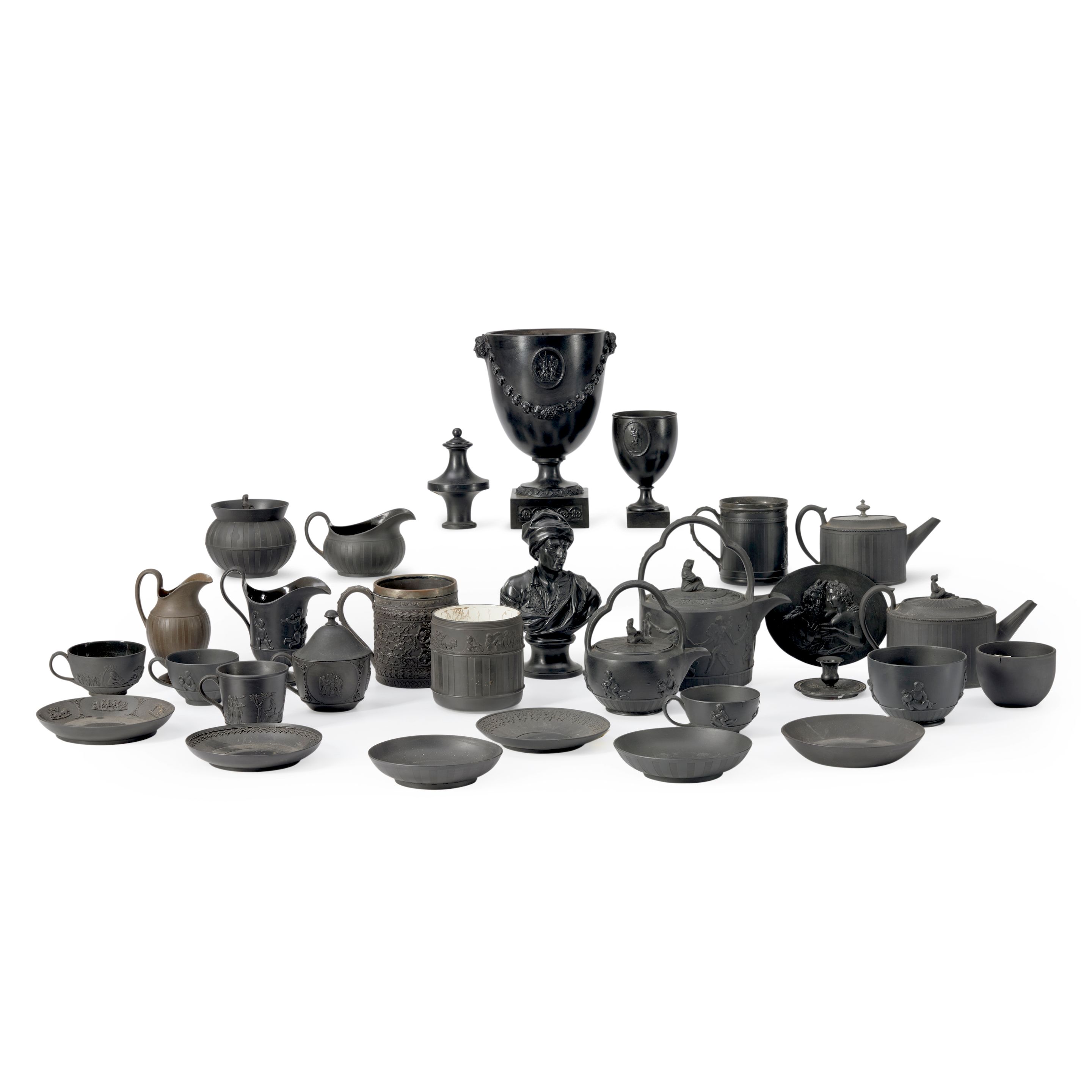 Bonhams Skinner : GROUP OF WEDGWOOD MOSTLY BLACK BASALT ITEMS