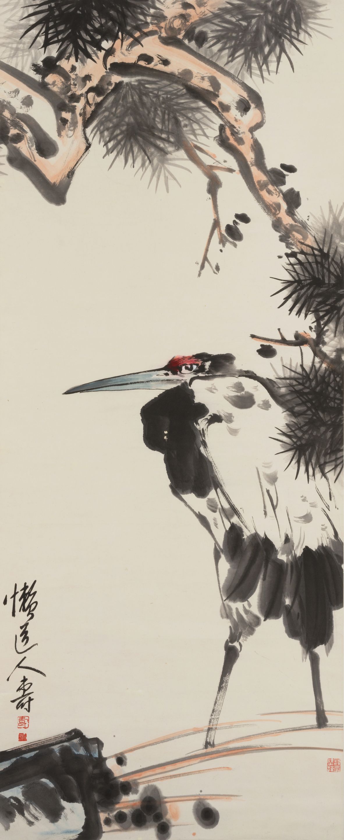 Bonhams : PAN TIANSHOU (1897-1971) Longevity Crane Under a Pine