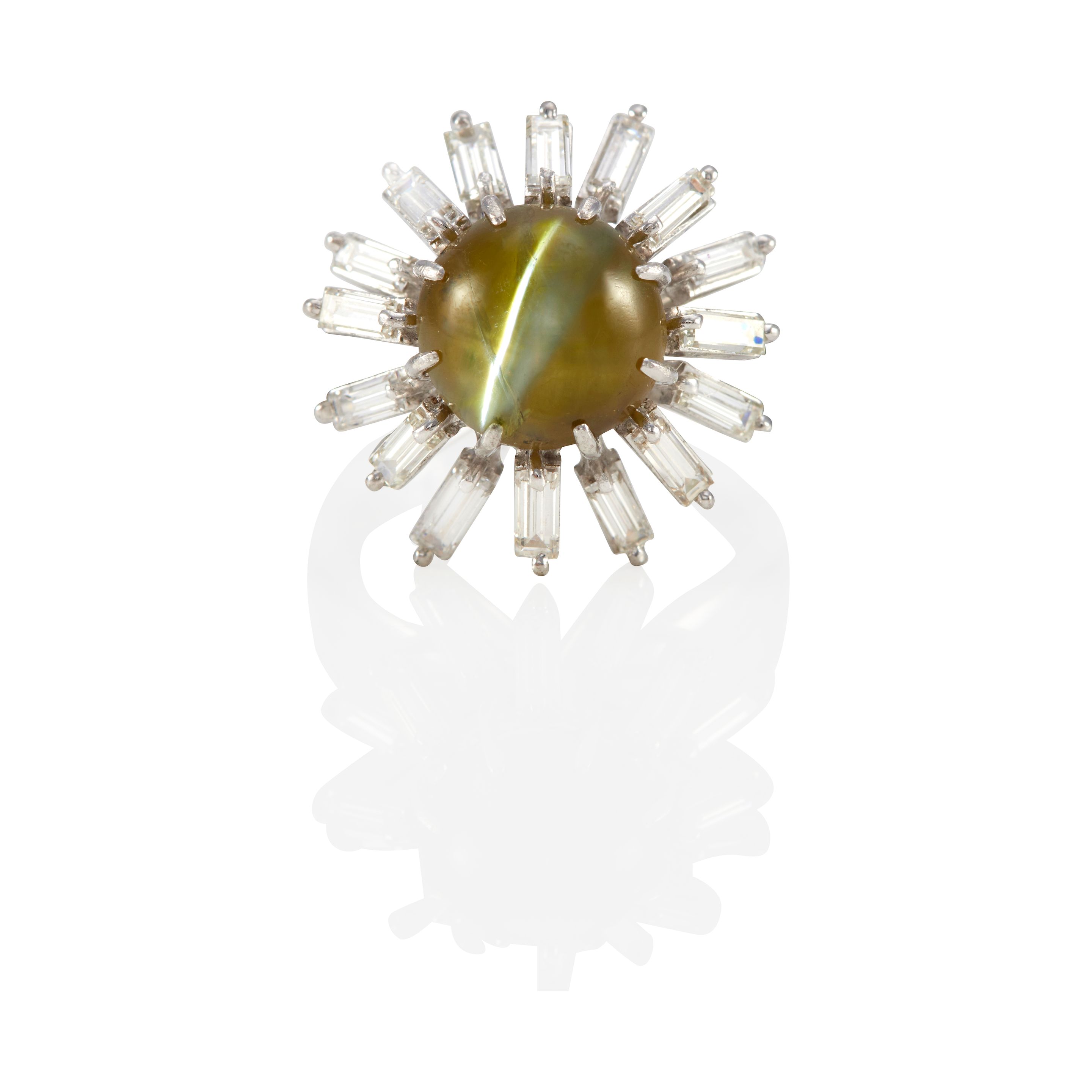 Bonhams : PLATINUM, CAT'S EYE CHRYSOBERYL AND DIAMOND RING