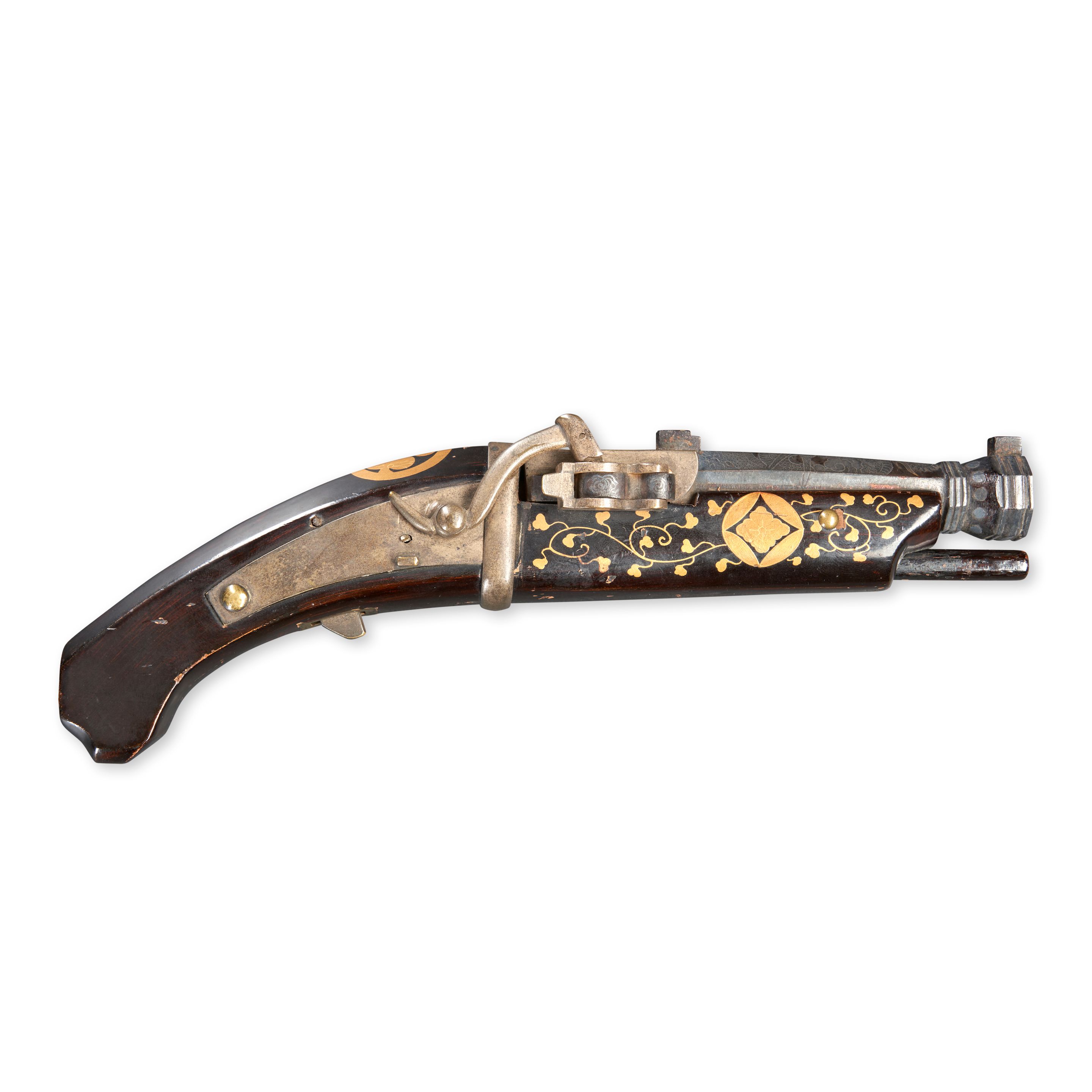 Bonhams Skinner : A SMALL MATCHLOCK IRON PISTOL WITH LACQUERED WOOD ...