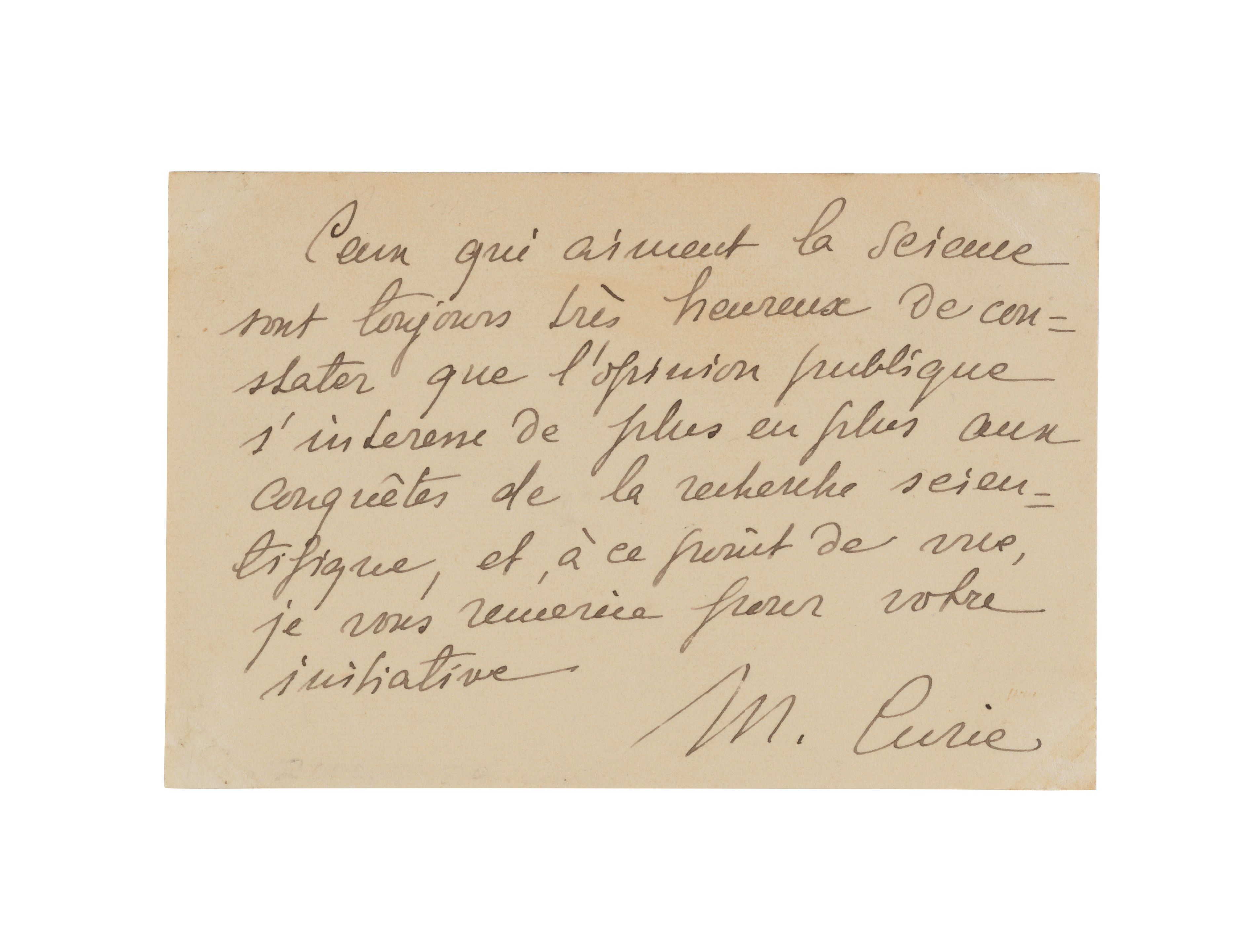 Bonhams : MARIE CURIE ON SCIENCE. CURIE, MARIE. 1867-1934. Autograph ...