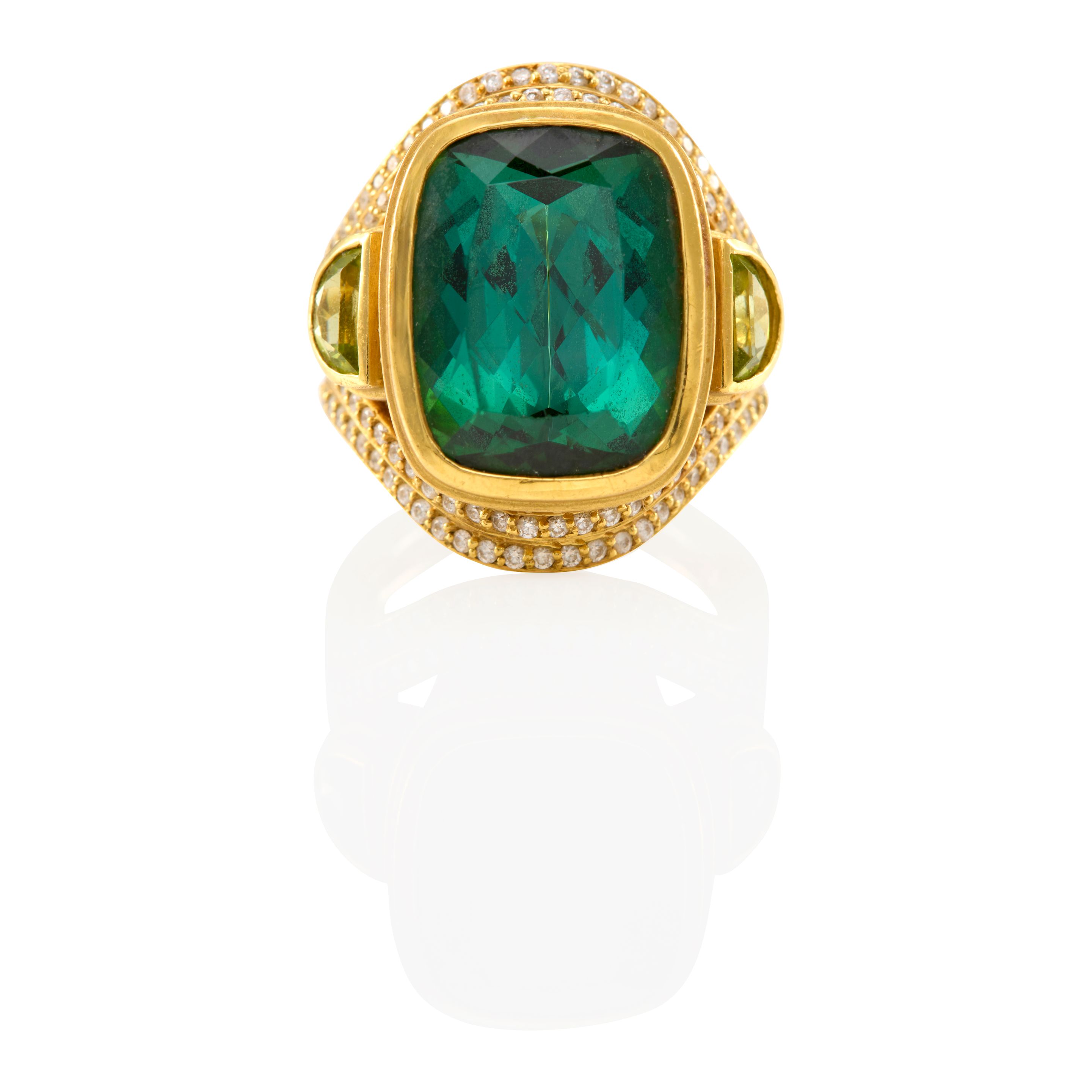 Bonhams : SAM LEHR 18K GOLD, TOURMALINE, PERIDOT AND DIAMOND RING